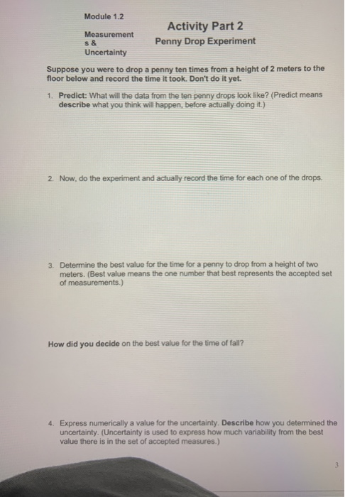 Solved Module 1.2 Activity Part 2 Measurement s & Penny Drop | Chegg.com