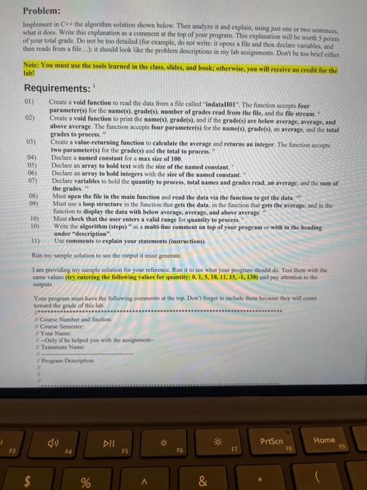 Solved Implement in C+ the algorithin solution shown below. | Chegg.com