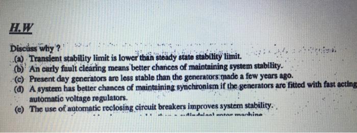 Solved HW ... Discuss why? (a) Transient stability limit is | Chegg.com