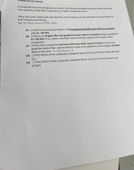 Solved A composite has to be designed such that E1=50GPa | Chegg.com
