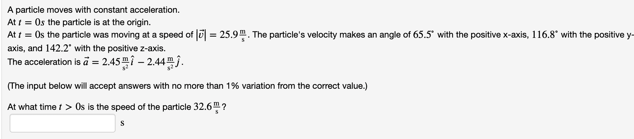 Solved A particle moves with constant acceleration.At t=0s | Chegg.com