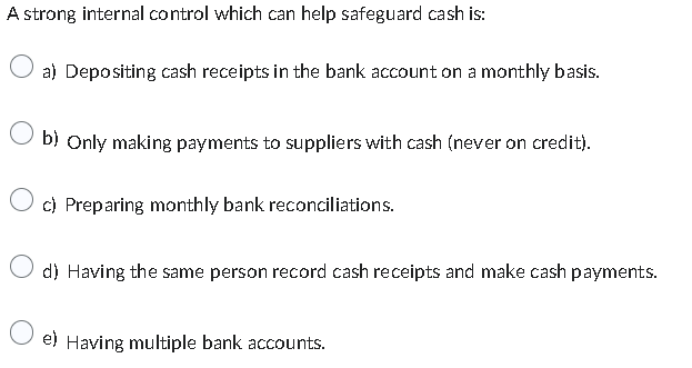 Solved A strong internal control which can help safeguard | Chegg.com
