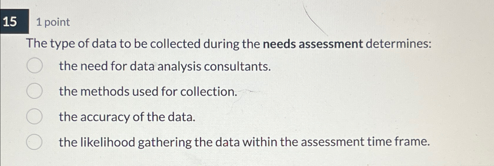 Solved 151 ﻿pointThe type of data to be collected during the | Chegg.com