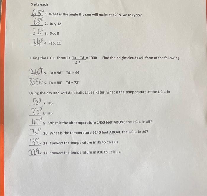 Solved 65∘1. What is the angle the sun will make at 42∘N. on | Chegg.com
