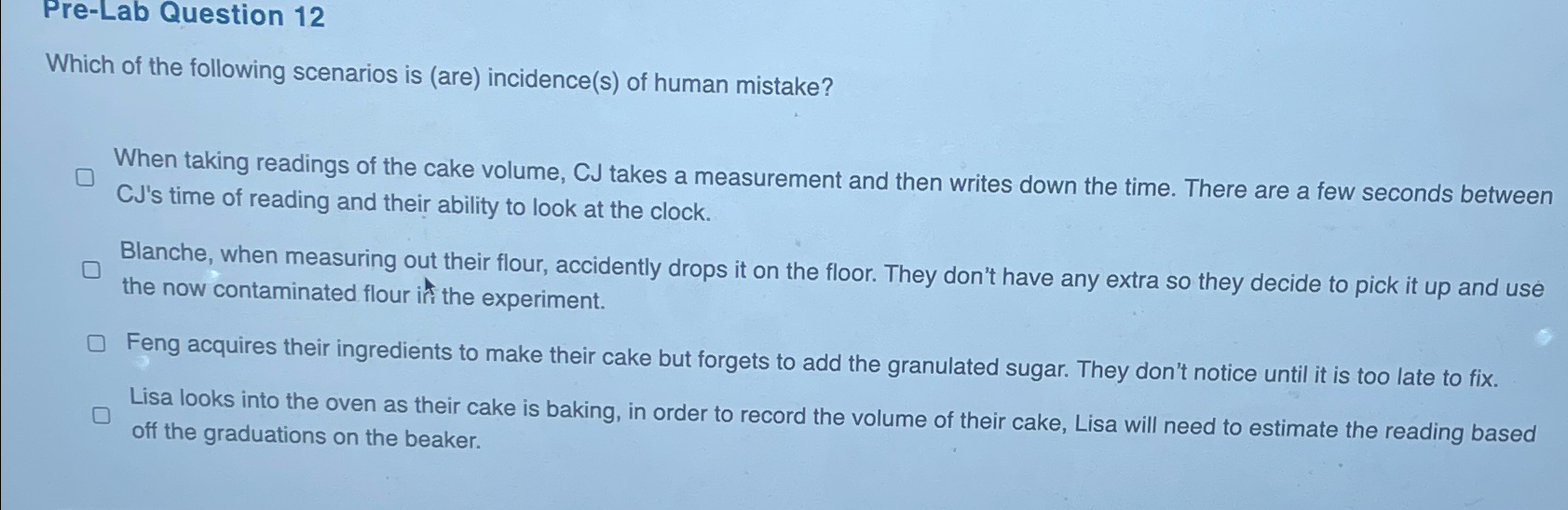 Solved Pre-Lab Question 12\\nWhich of the following | Chegg.com