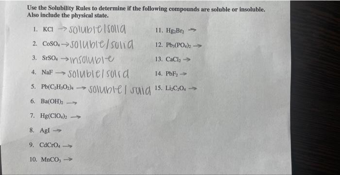 Solved use the solubility rules to determine if the | Chegg.com