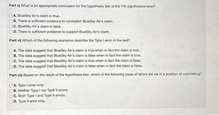 Solved (1 point) BlueSky Air claims that at least 80% of its | Chegg.com