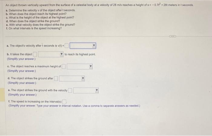 Solved An object thrown vertically upward from the surface | Chegg.com