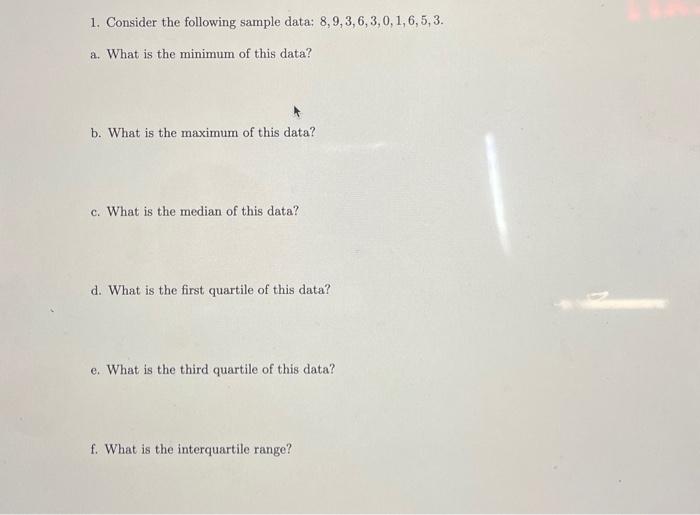 Solved 1. Consider the following sample data: | Chegg.com