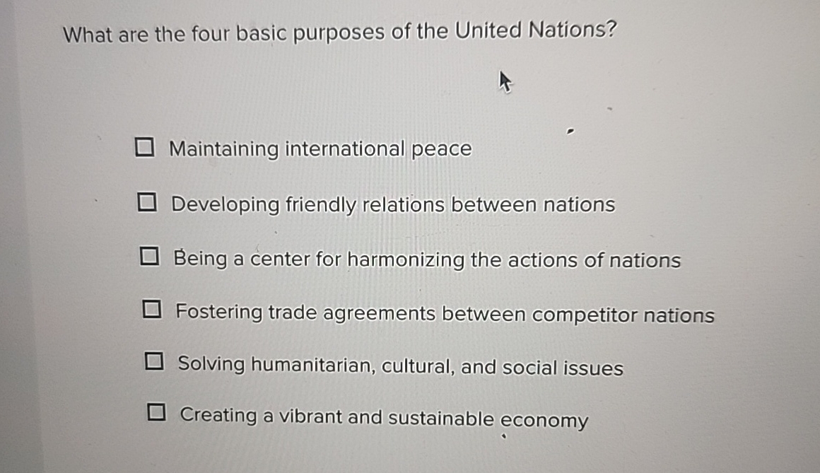 Solved What are the four basic purposes of the United | Chegg.com