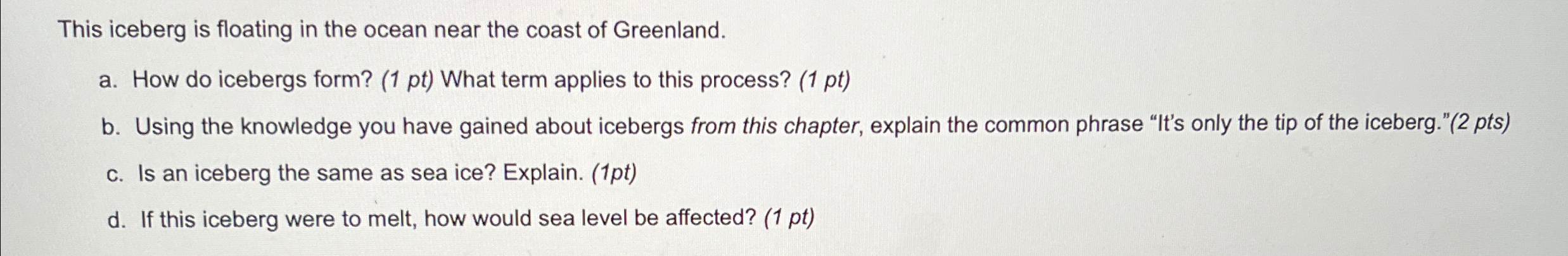 Solved This iceberg is floating in the ocean near the coast | Chegg.com