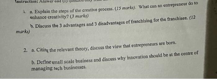 Solved 1. a. Explain the steps of the creative process. ( 15 | Chegg.com