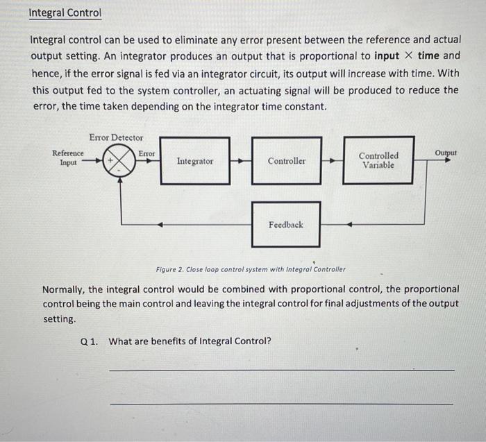 Solved Integral control can be used to eliminate any error | Chegg.com