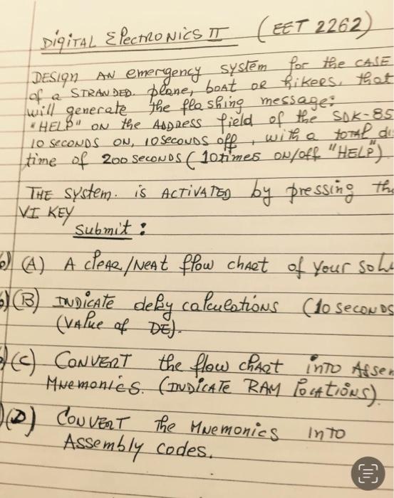 Solved Digital ElectroNICS TI (EET 2262) DESIGN an emergency | Chegg.com