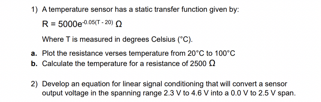 Solved A temperature sensor has a static transfer function | Chegg.com