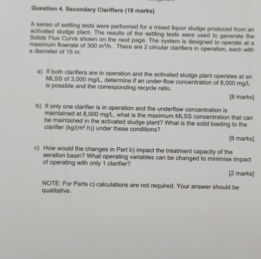 Solved Question 4. Secondary Clarifiers (18 marks) A series | Chegg.com