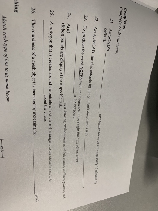 Solved Completion Complete each statement. 21. AutoCAD's | Chegg.com