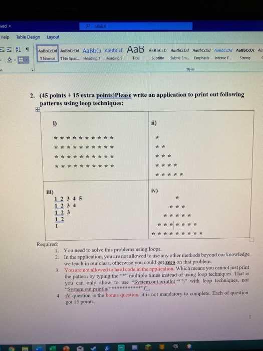 Solved write an application to print out the following | Chegg.com