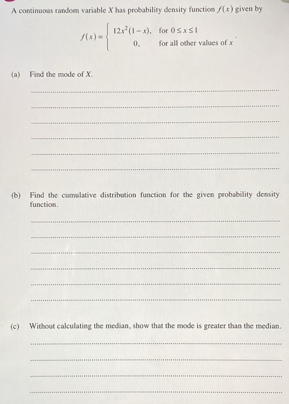 Solved A continuous random variable x ﻿has probability | Chegg.com
