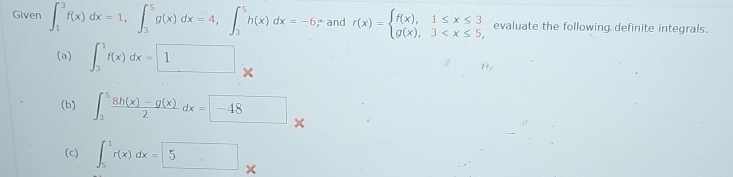 Solved (a) ∫31f(x)dx=(b) ∫358h(x)-g(x)2dx=(c) ,∫51r(x)dx= | Chegg.com