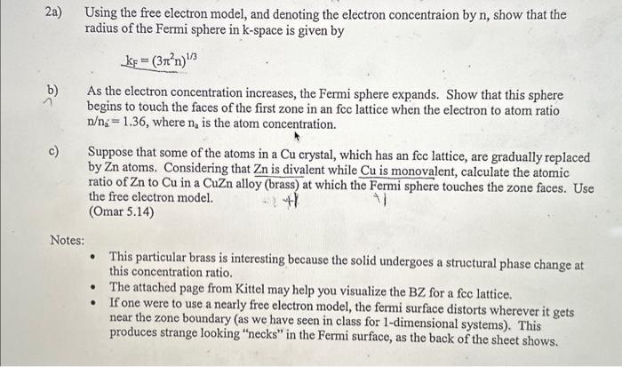 Solved 2a) Using the free electron model, and denoting the | Chegg.com