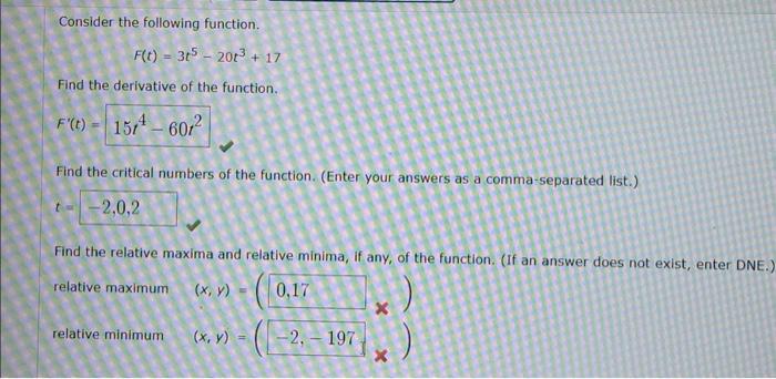Solved Consider the following function. F(t)=3t5−20t3+17 | Chegg.com