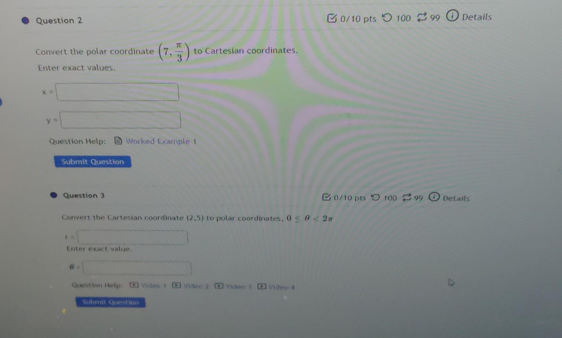 Solved Convert the polar coordinate (7,3π) to Cartesian | Chegg.com