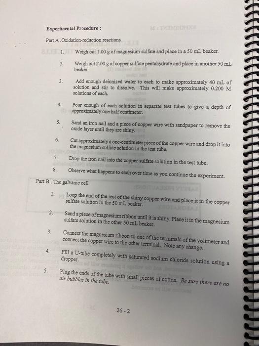 Solved Experimental Procedure: Part A .Oxidation-reduction | Chegg.com