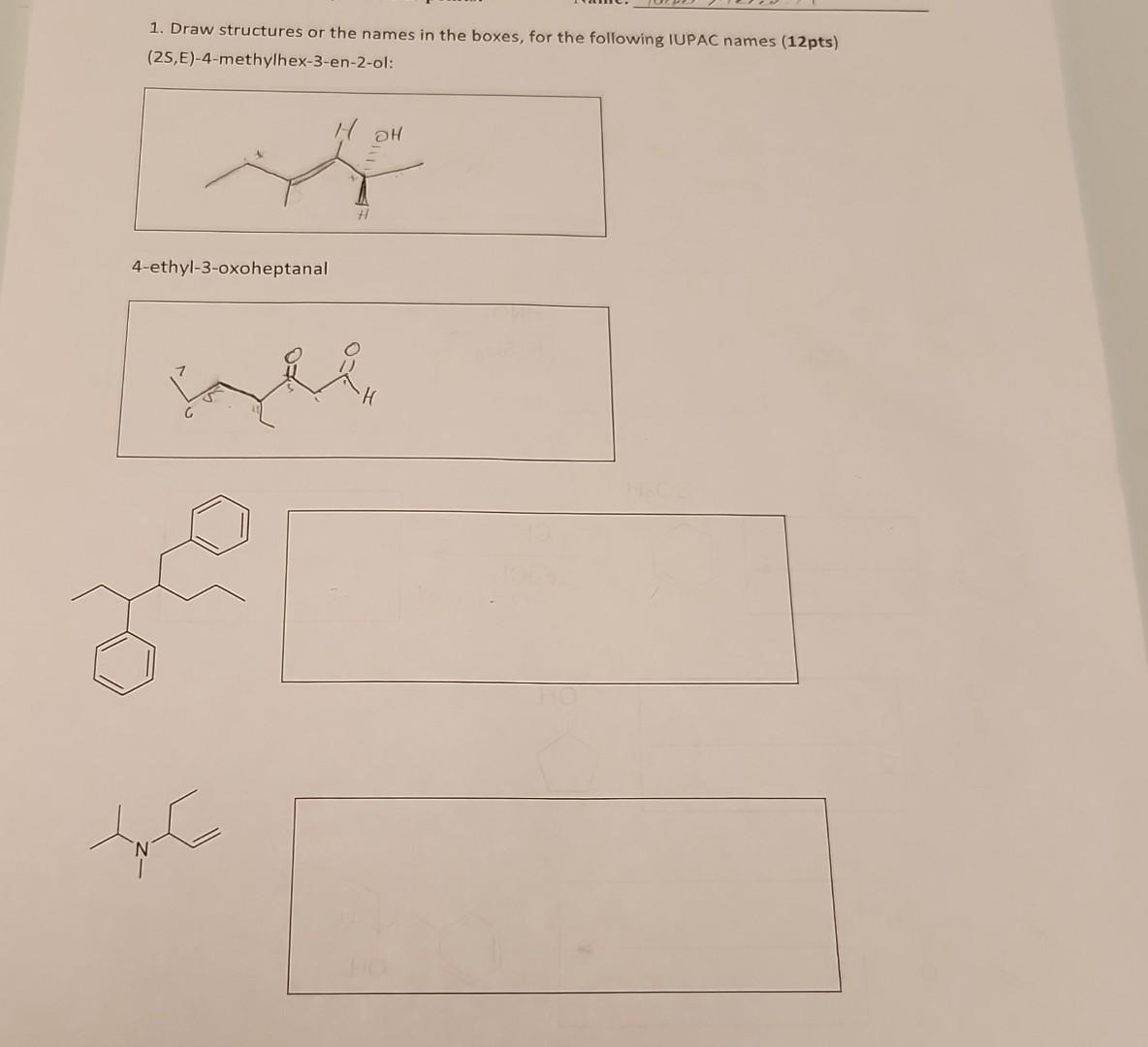 1. Draw structures or the names in the boxes, for the | Chegg.com