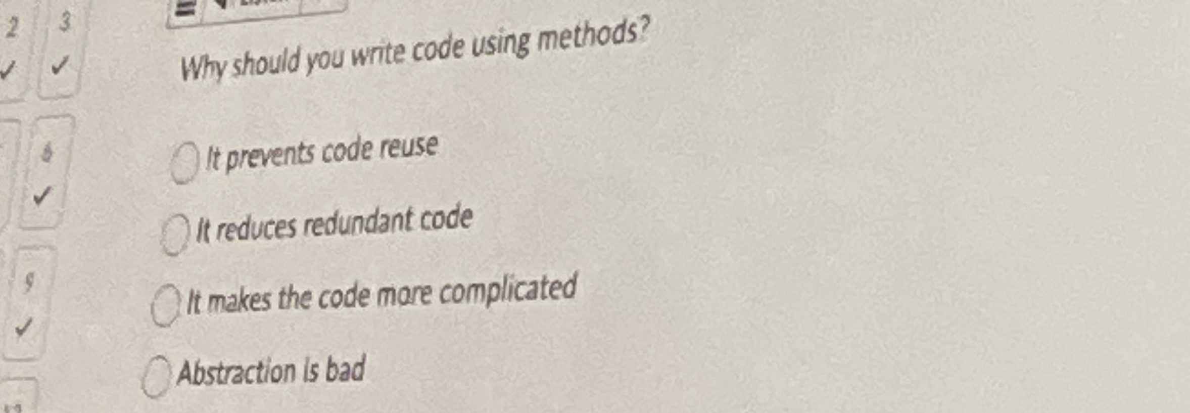 Solved Why should you write code using methods?It prevents | Chegg.com
