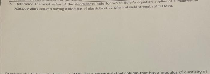 Solved 7. Determine the least value of the slenderness ratio | Chegg.com