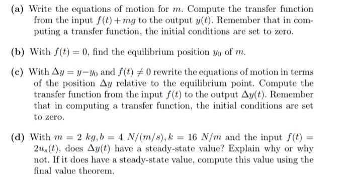 Solved Problem 2 Vertical Mass-Spring-Damper System Figure | Chegg.com