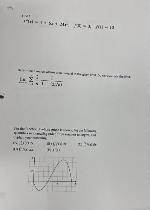 Solved Find f f′′(x)=4+6x+24x2,f(0)=3,f(1)=10 Determine a | Chegg.com