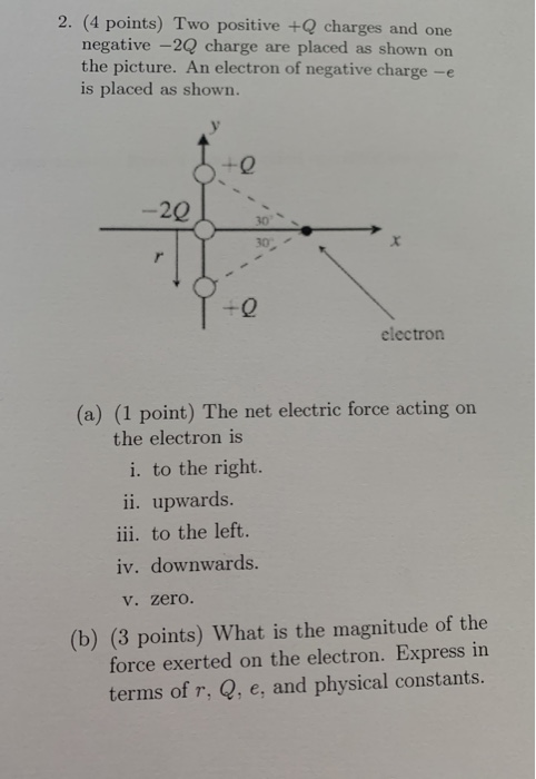 Solved 2. (4 points) Two positive + charges and one negative | Chegg.com