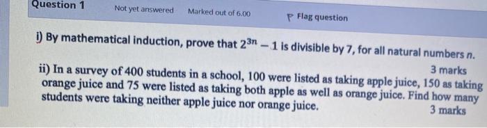 Solved Question 1 Not yet answered Marked out of 6.00 P Flag | Chegg.com