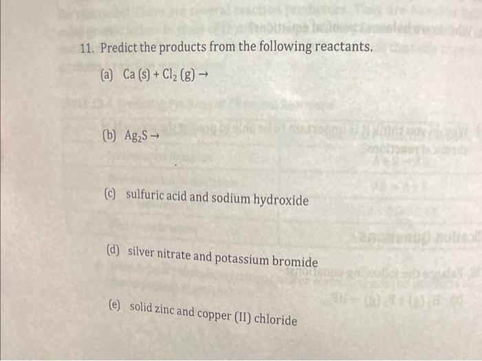 Solved 11. Predict the products from the following | Chegg.com