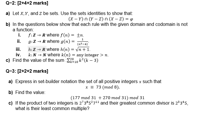 Solved Q-2: [2+4+2 ﻿marks]a) ﻿Let x,Y, ﻿and Z ﻿be sets. Use | Chegg.com
