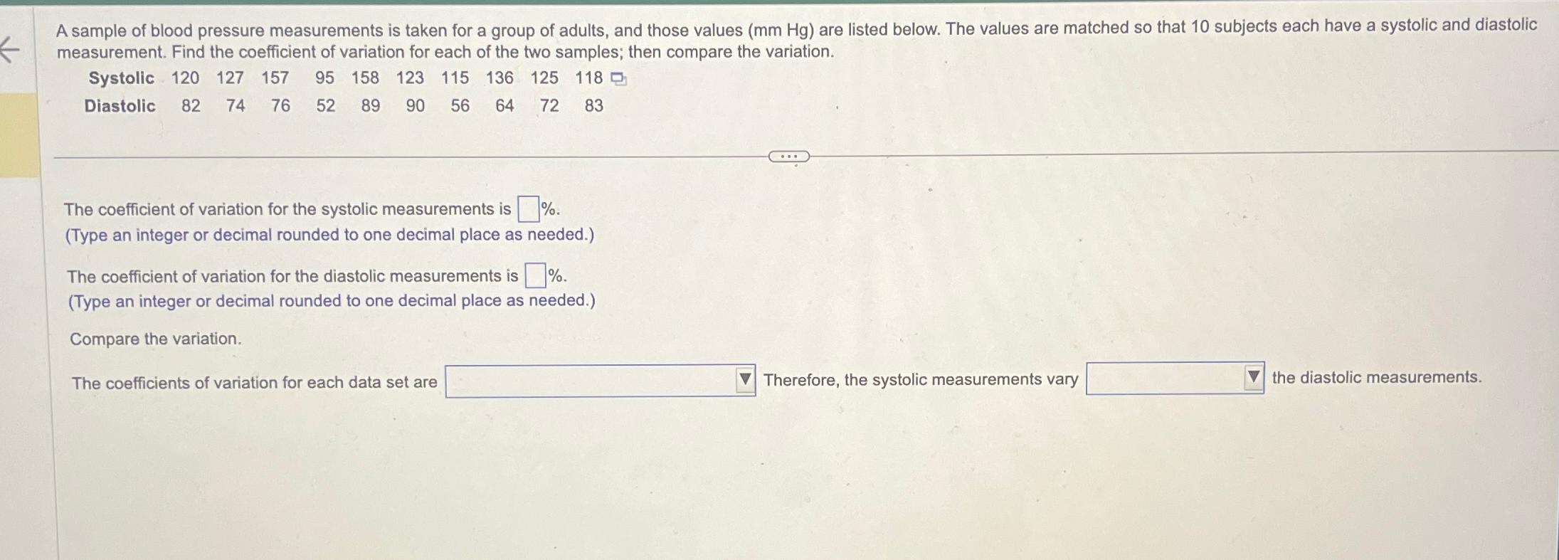 Solved measurement. Find the coefficient of variation for | Chegg.com