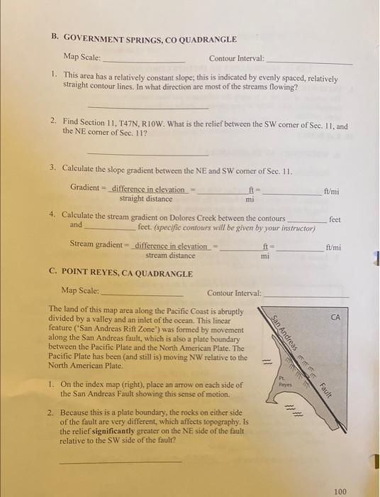 Solved B. GOVERNMENT SPRINGS, CO QUADRANGLE Map Scale: | Chegg.com