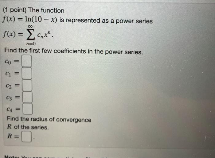 Solved 00 (1 point) The function f(x) = ln(10 - x) is | Chegg.com