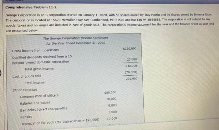 Solved Comprehensive Problem 11-2 George Corporation is an S | Chegg.com