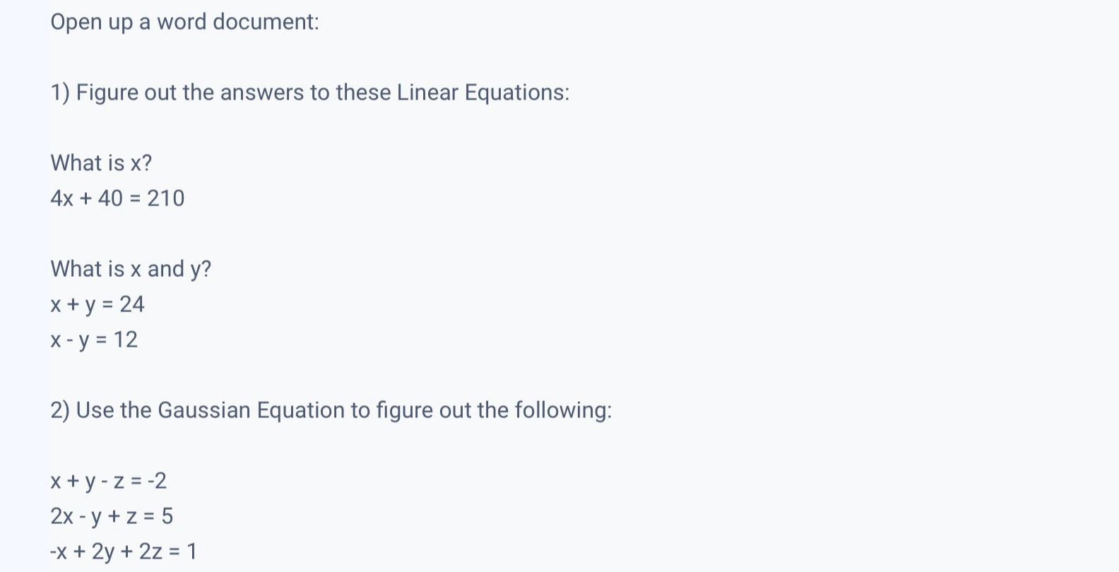 Solved Open up a word document:Figure out the answers to | Chegg.com