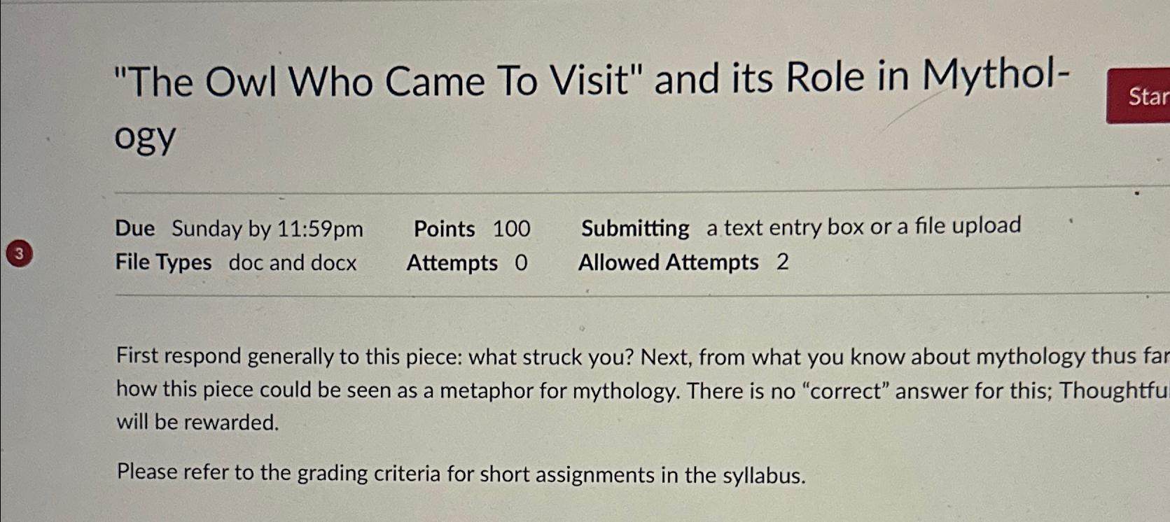 Solved "The Owl Who Came To Visit" and its Role in | Chegg.com