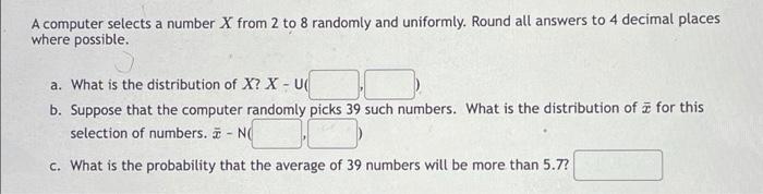 Solved A computer selects a number X from 2 to 8 randomly | Chegg.com