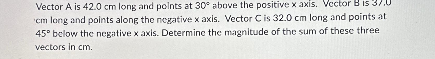 Solved Vector A ﻿is 42.0cm ﻿long and points at 30° ﻿above | Chegg.com