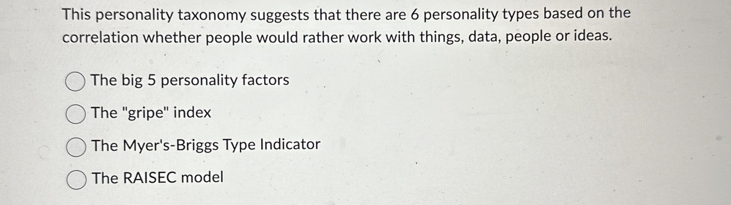 Solved This personality taxonomy suggests that there are 6 | Chegg.com