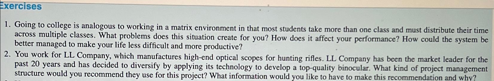 Solved Going to college is analogous to working in a matrix | Chegg.com