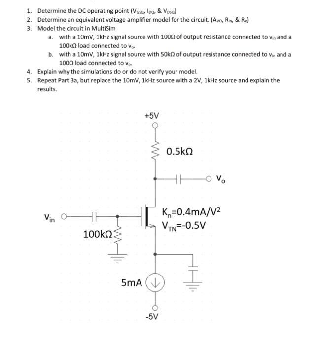 Solved 1. Determine the DC operating point (VGSO,IDQ,& VD5O) | Chegg.com