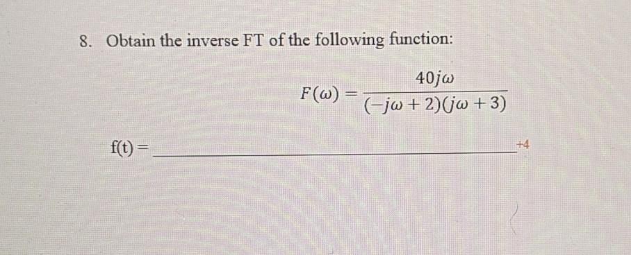 Solved 8. Obtain the inverse FT of the following function: | Chegg.com