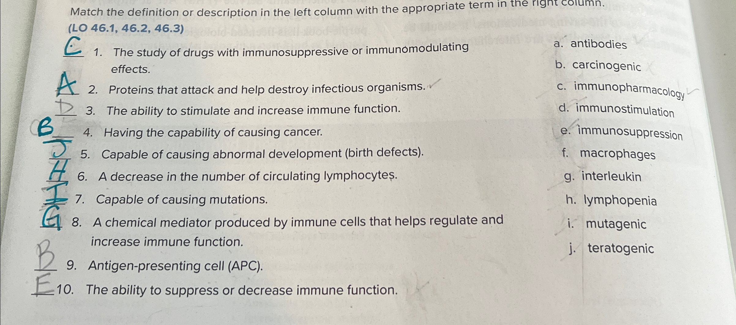 Solved Match the definition or description in the left | Chegg.com